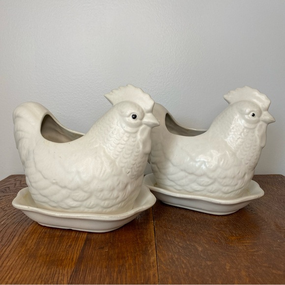 None | Accents | 2 Chicken Hen Attached Base Planter Cdp Natural White ...